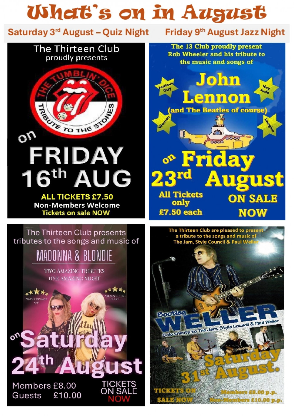 What's on at The 13 Club in August | Music | News | Alsager Nub News